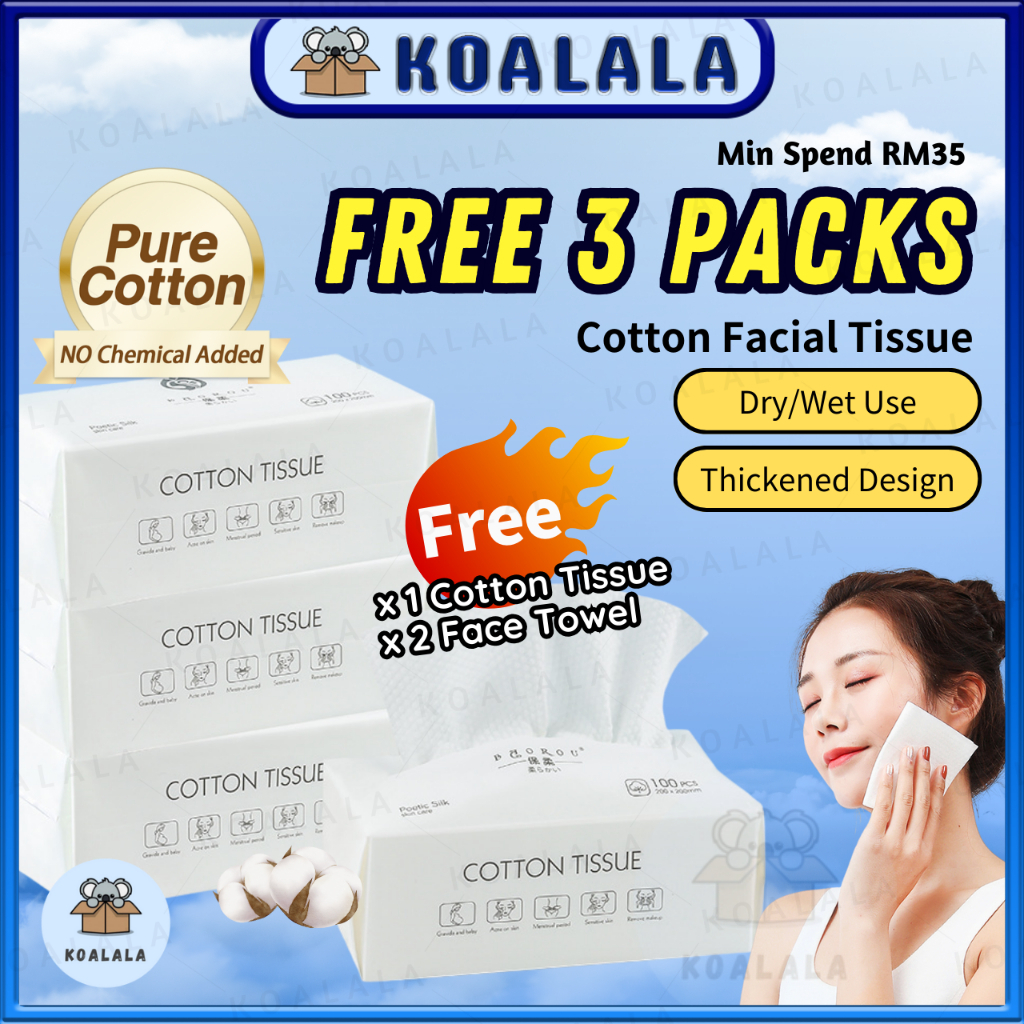 【200pc】Facial Tissue Towel Disposable Face Towel Facial Wipes Face Kapas Muka Cotton Tissues ...