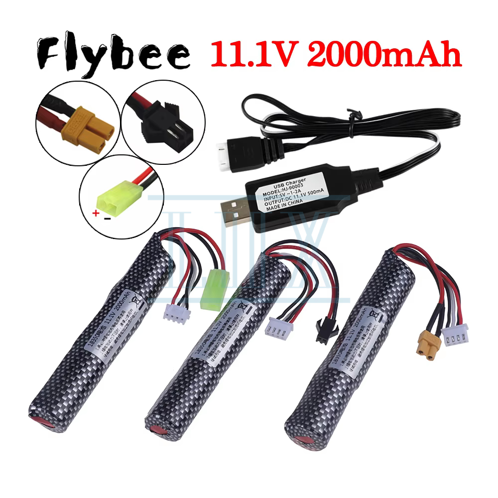 Battery 11.1V 2000mAh 30C SM-2P Plug with USB Charger Li-ion Battery ...