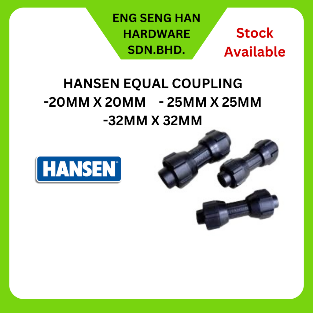 HANSEN EQUAL COUPLING 20MM X 20MM, 25MM X 25MM & 32MM X 32MM | Shopee ...
