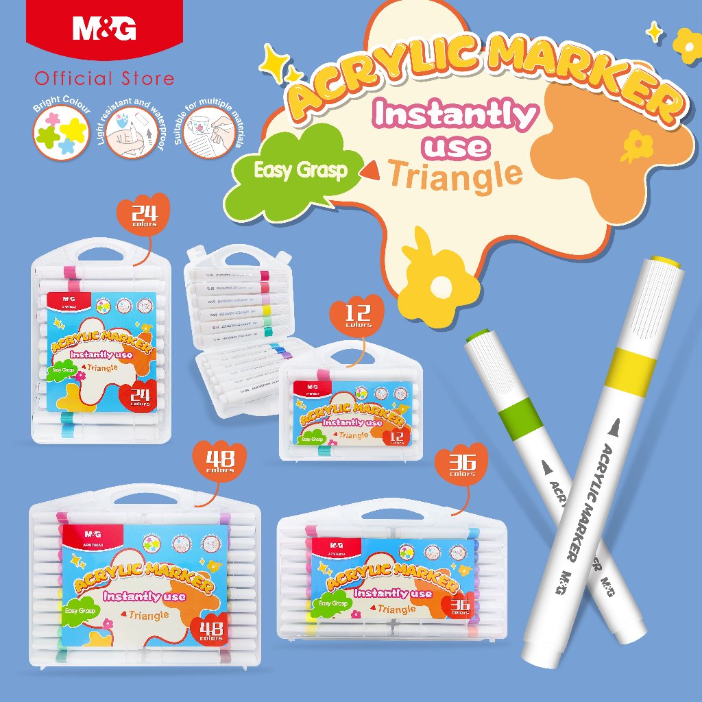 M&G Triangle Acrylic Marker Set - Waterproof, Vibrant Colors, Available ...
