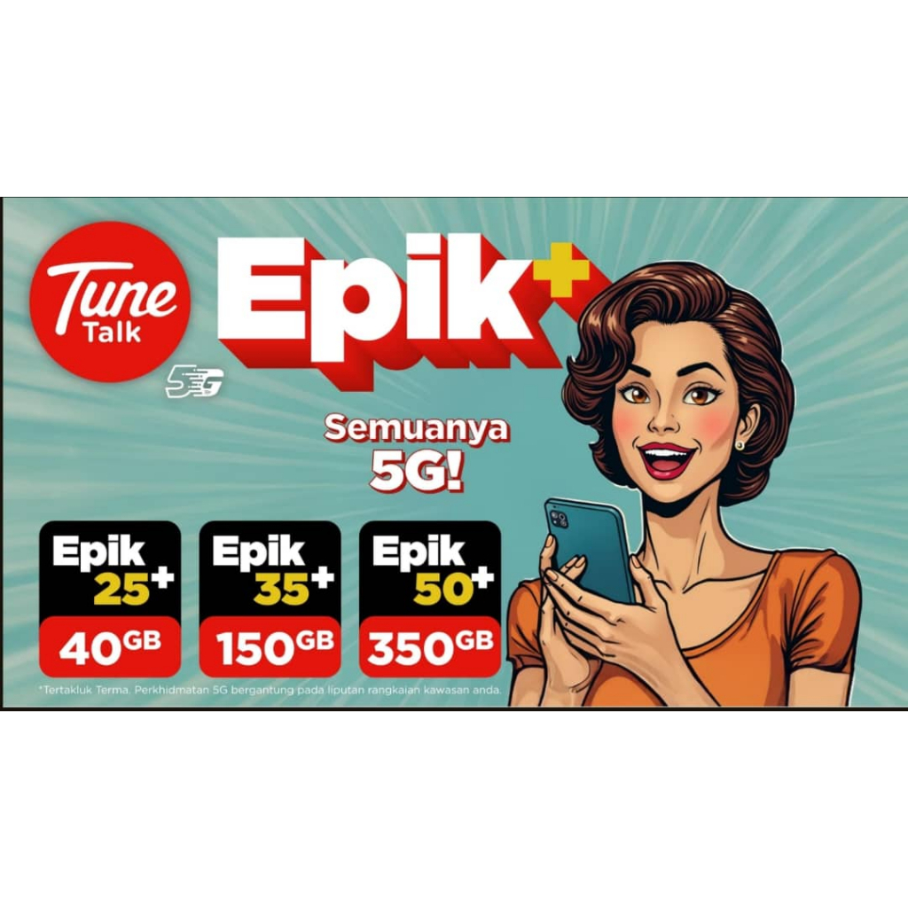 TUNETALK EPIK+ 5G Internet TUNE TALK EPIK 350GB HOTSPOT PILIH NOMBOR ...