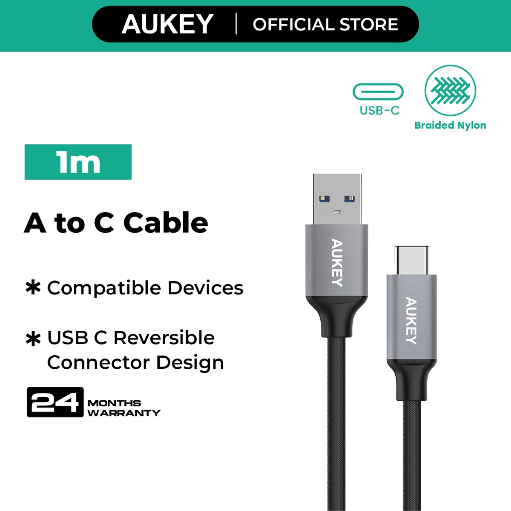 Aukey CB-CD2 USB-C Qualcomm Quick Charge 2.0 3.0 Nylon Cable | Shopee ...