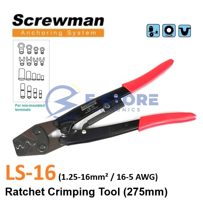 Screwman LS-16 Ratchet Crimping Tool For Non-insulated Terminal (275mm) | Shopee Malaysia