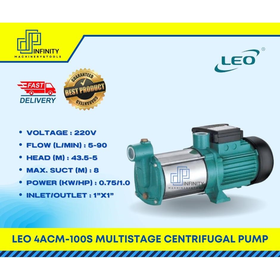 LEO 4ACM100S STAINLESS STEEL MULTISTAGE CENTRIFUGAL PUMP [1 phase] (1HP/0.75KW) | Shopee Malaysia
