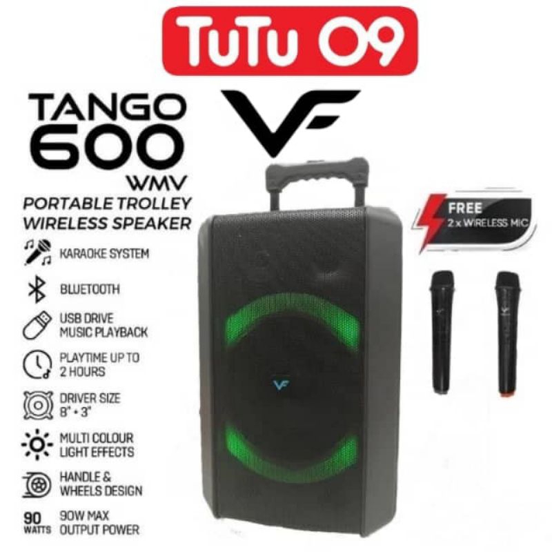 Vinnfier VF TANGO 600 WMV Portable Trolley Bluetooth Wireless Speaker TWS USB AUX FM Micro-SD ...
