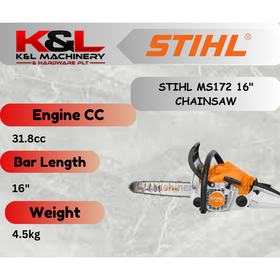 ORIGINAL STIHL MS172 PETROL CHAINSAW / MESIN BELAH POTONG KAYU (16INCH ...