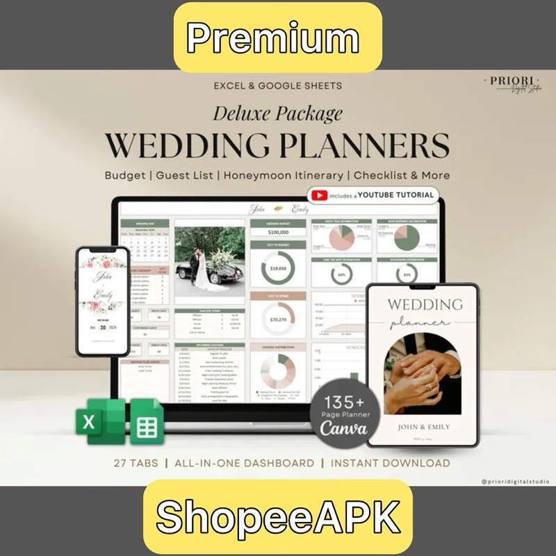 Wedding Planner Template | Wedding Tracker Spreadsheet | Checklist ...