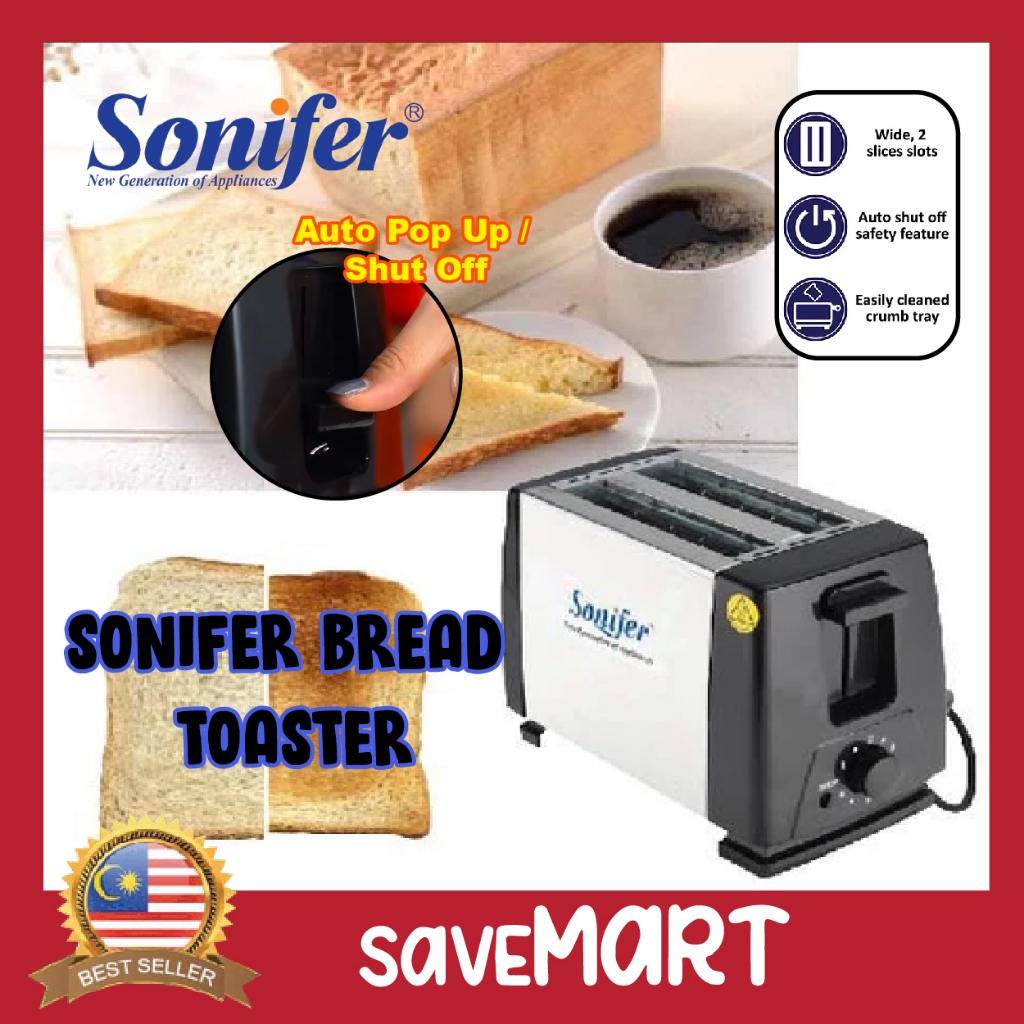 SONIFER SF-6007 Toaster Automatic Pop Up 2 Slices Fast Heating Bread ...