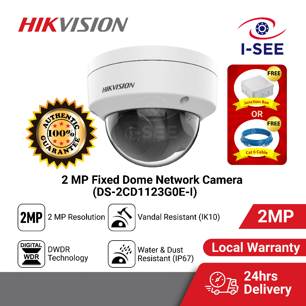 [FREE GIFT] Hikvision 2MP Fixed Dome Network IP Camera DS-2CD1123G0E-I(L) Full HD Security CCTV ...