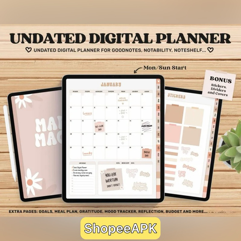 Boho Undated Goodnotes Planner | Weekly & Monthly Digital Planner ...