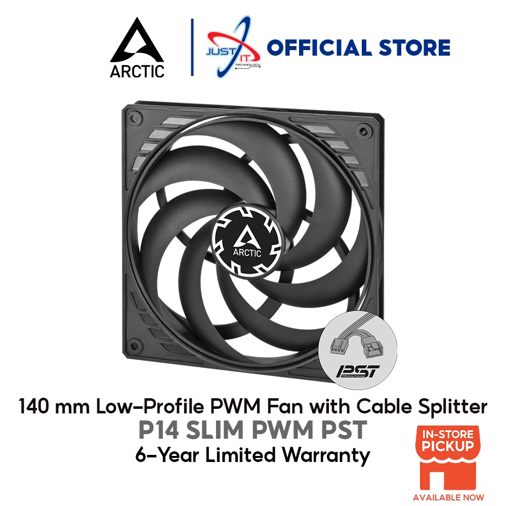 ARCTIC P14 SLIM PWM PST 140mm LOW PROFILE PWM FAN WITH CABLE SPIITTER ...