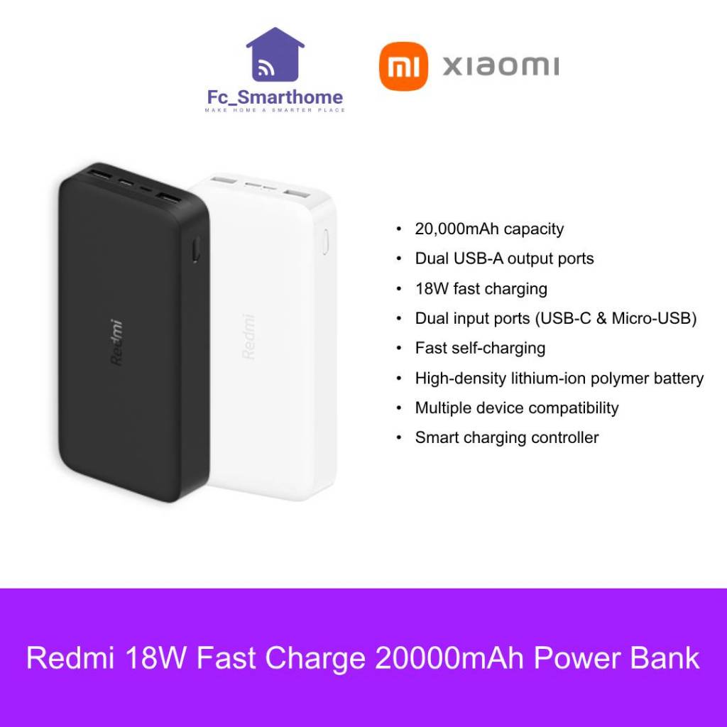 Xiaomi Redmi 18W Fast Charge 20000mAh Power Bank | Dual input ports ...