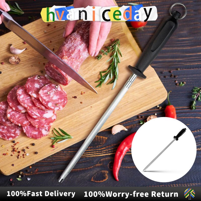 12" Knife Sharpener Rod Butcher Stainless Steel Honing Rod Magnetic ...