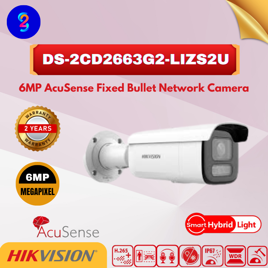 【Ready Stock】HIKVISION DS-2CD2663G2-LIZS2U 6MP AcuSense Smart Hybrid Light VariFocal Bullet ...