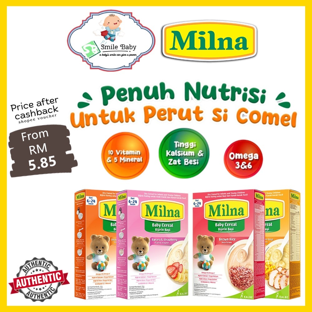 RM5.85 after cashback* Milna Baby Cereal 6m+ Assorted 120g | Shopee ...