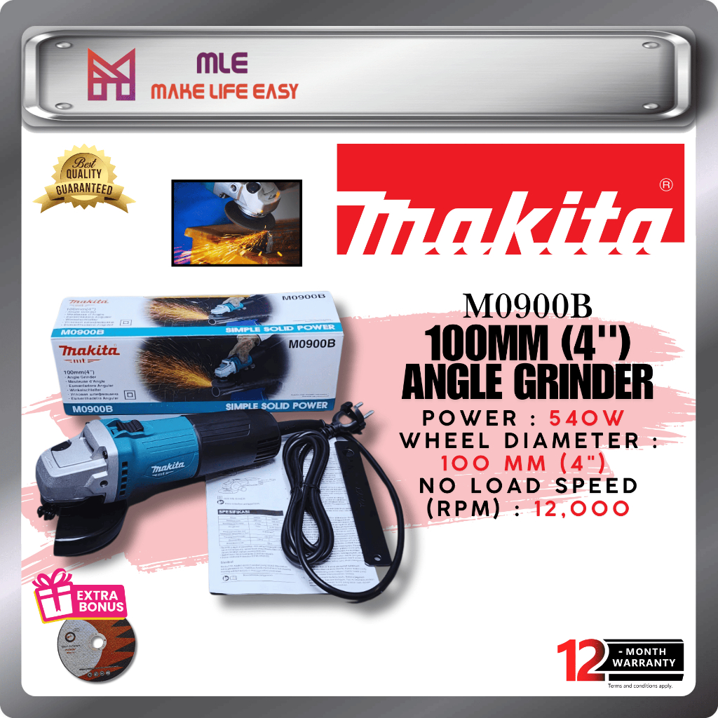 MAKITA MT M0900B (M0900G) ANGLE GRINDER 4" 540W FOC CUTTING DISC ...