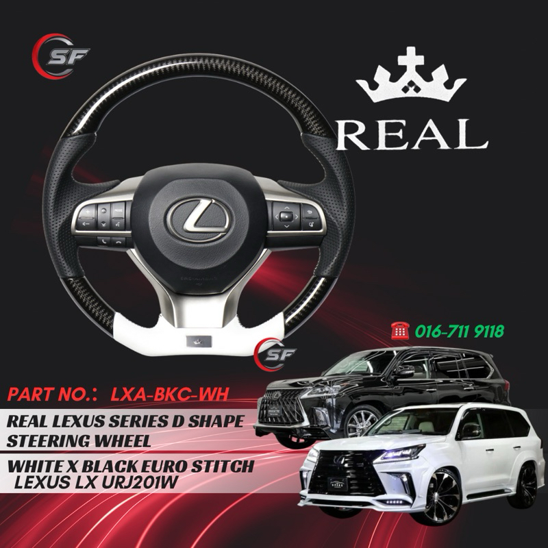 Lexus LX URJ201W Japan REAL Lexus Series D Shape Steering Wheel with White X Black Euro Stitch ...