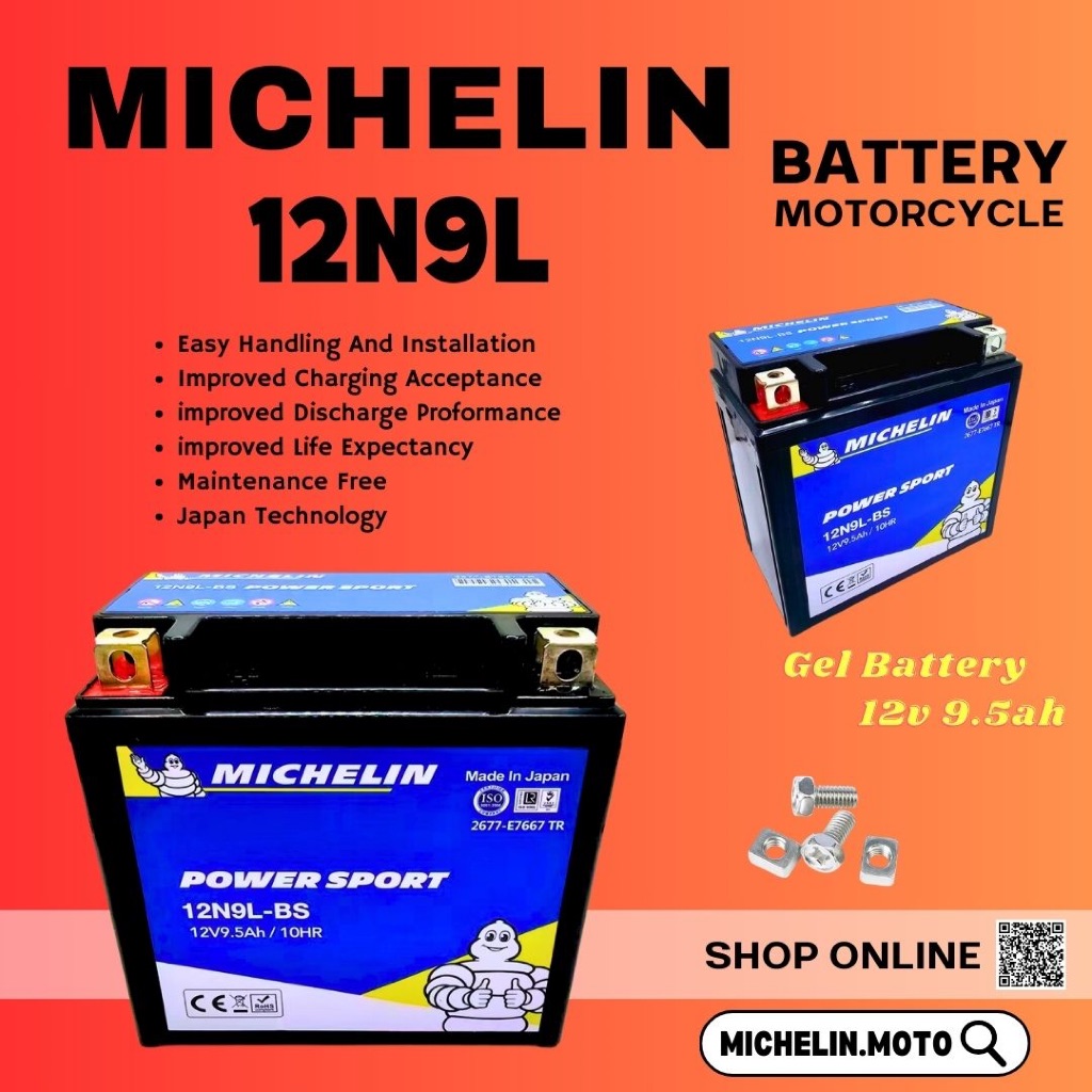 12N9L 12N9L-BS MICHELIN BATERI GEL JAGUH CL160 SCRAMBLER MITO 125 500 ...