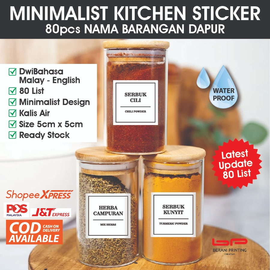 STICKER DAPUR WATERPROOF DwiBahasa 80PCS NAMA BARANG DAPUR | Shopee ...