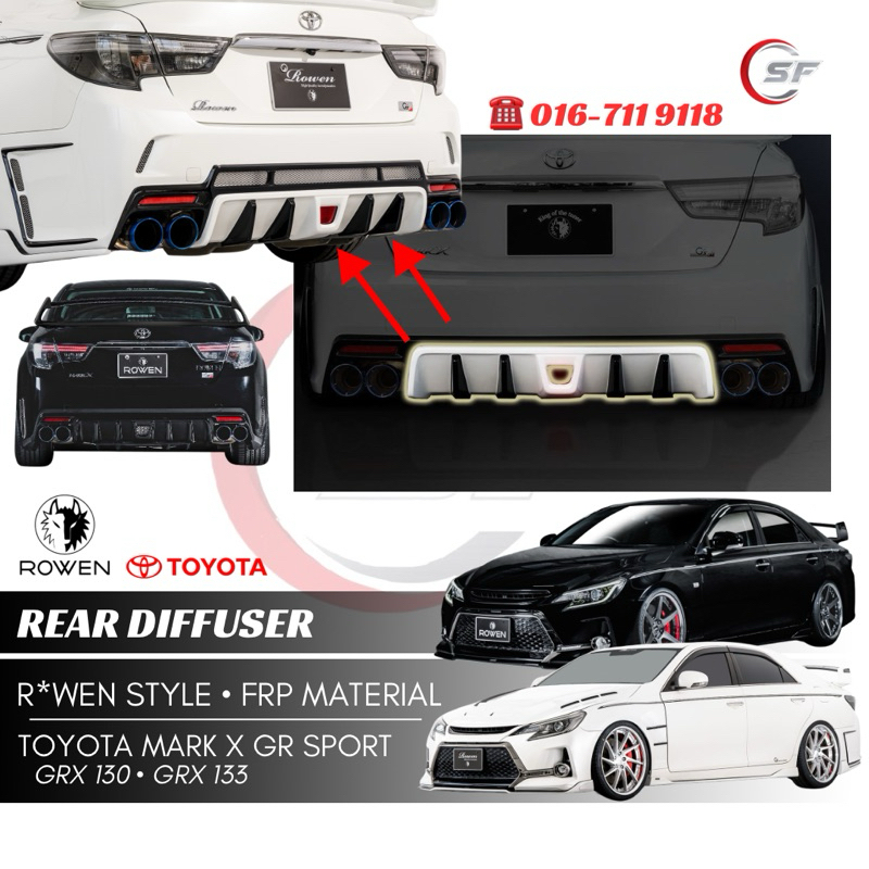 Toyota Mark X Gr Sport (GRX130/ GRX133) Japan Rowen Style Rear Diffuser ...