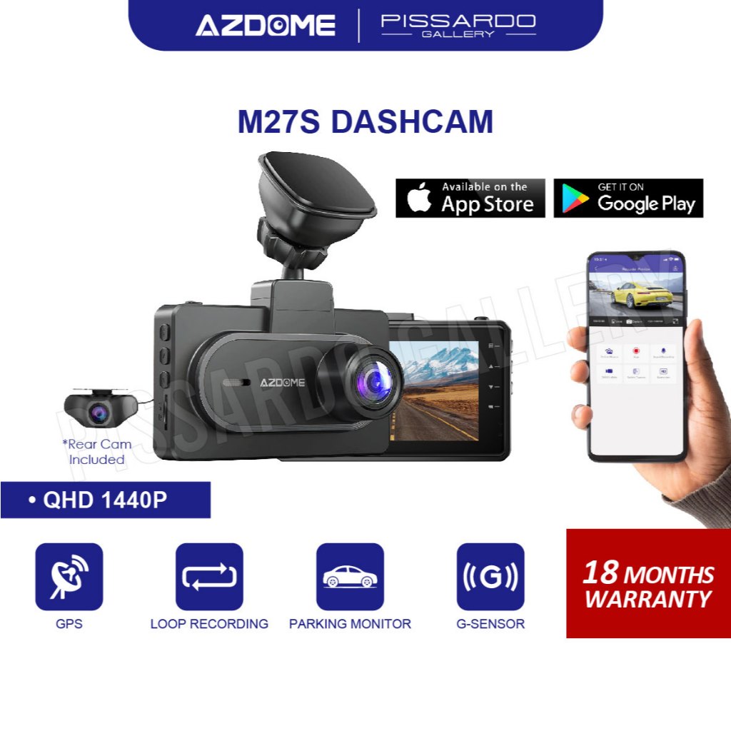 【AZDOME】M27S 1440P Quad HD Dual Channel Front & Rear DashCam Night ...