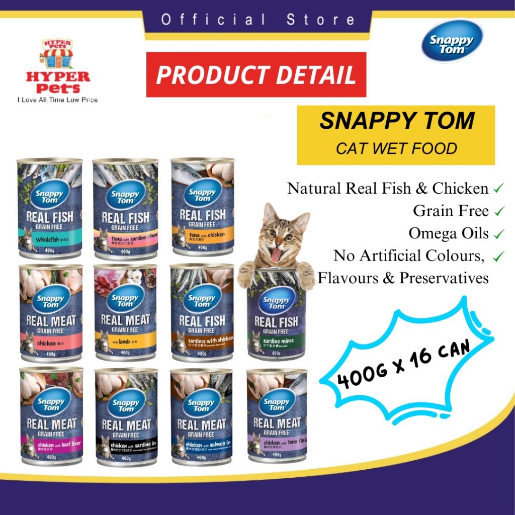 (400g x 16 Can) SNAPPY TOM CAN WET FOOD 400g l Cat Wet Food Stick Cat ...