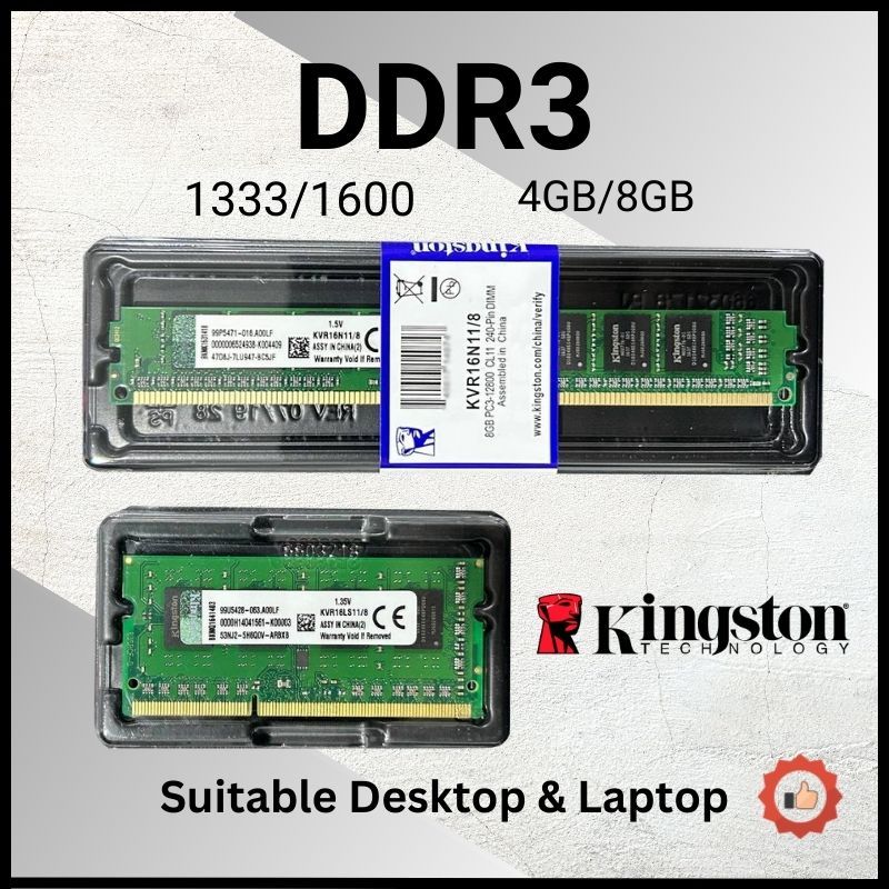 [Local Stock] Kingston DDR3 DDR3L 1333Mhz 1600Mhz 4GB 8GB Desktop Laptop RAM | Shopee Malaysia
