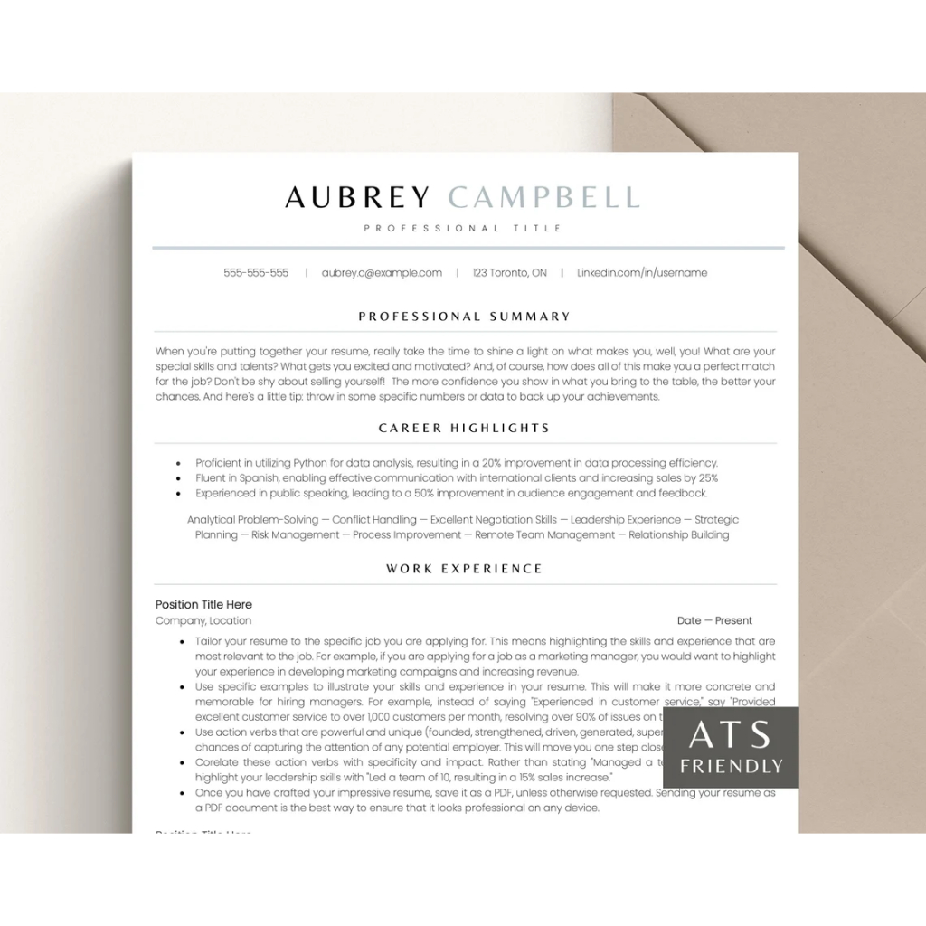 ATS Friendly Resume, Modern ATS Resume Template and Cover Letter with ...