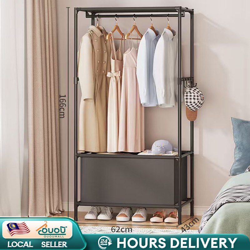 Wardrobe Cabinet Almari Rak DIY Clothes Organizer With Curtain Almari ...