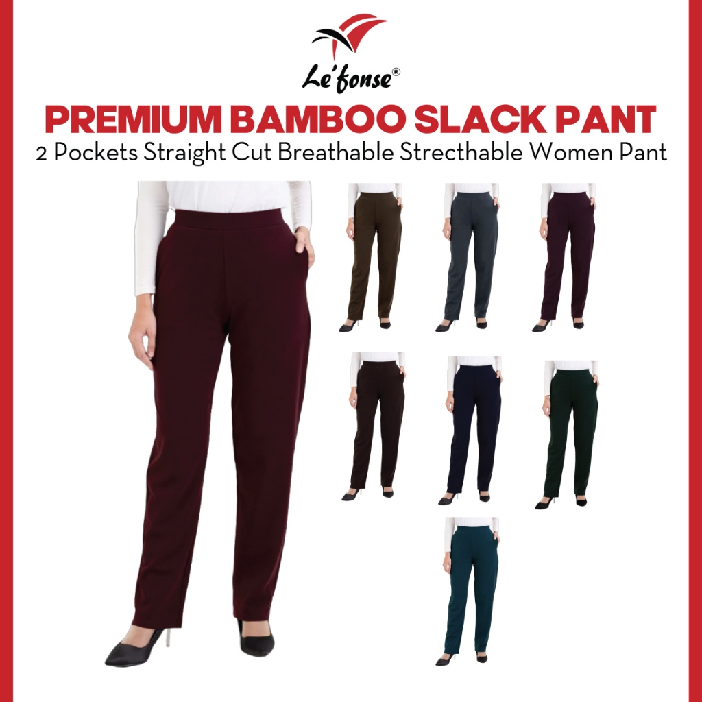 LEFONSE.MY Women Bamboo 2 Pockets Slack Pant Plus Size Straight Cut ...