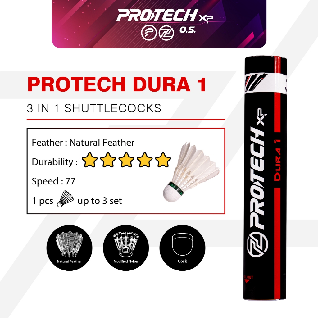 PROTECH 3 IN 1 HYBRID SHUTTLECOCK - DURA 1 (CAN LAST UP TO 3 SETS OF GAMES)(SPEED 77)(FEELLING ...
