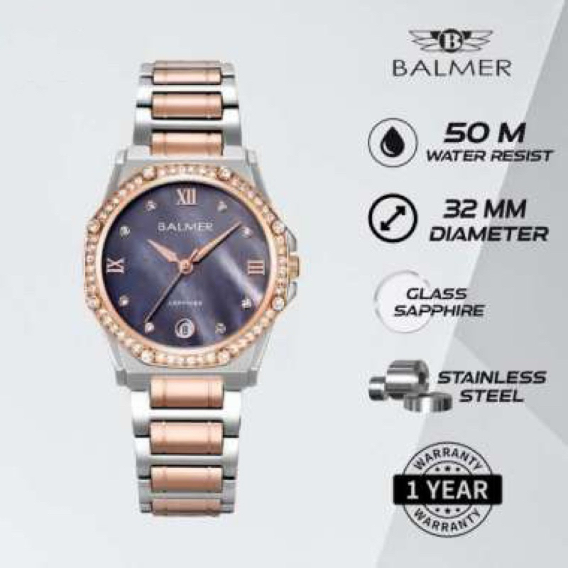 宾马 BALMER 8132m Rose Gold Sapphire Women Ladies Watch with Stainless ...