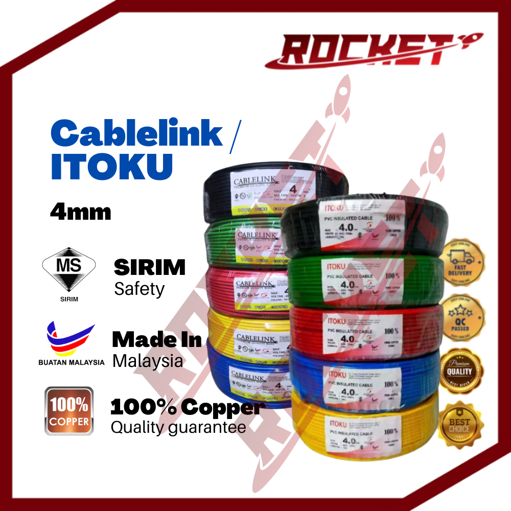 ITOKU 4mm SIRIM kabel single Pvc Insulated Cable 100% Pure Copper ...