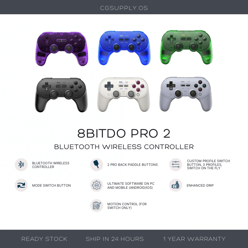 8BitDo Pro 2 Bluetooth Wireless Controller for Switch, Windows, SteamOS ...