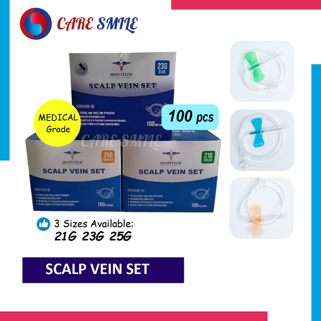 HOSPITECH Scalp Vein Set Butterfly Needle 21G 23G 25G Winged Infusion ...