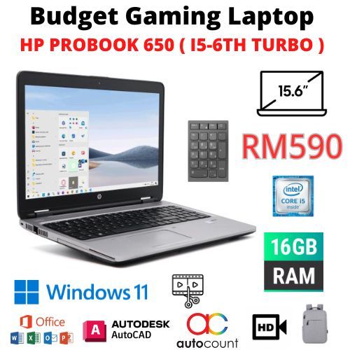 Window 11 Pro HP Probook 650 Core i5-6th 15.5inch HD Screen 16GB Ram ...