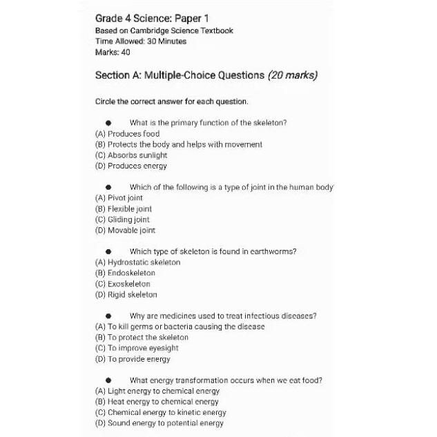 Practice Questions Printable Worksheets >> Grade 4 Science Cambridge ...