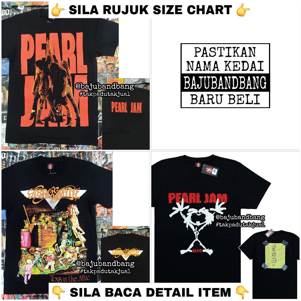 (Pit 18-26) Baju Pearl Jam Aerosmith Band Tshirt ROCK YEAH | Shopee ...
