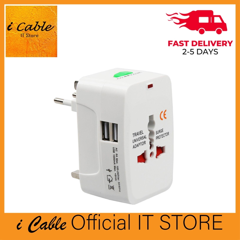 (Ready Stock) i Cable Universal Travel Power Plug Adapter with 2 USB ...
