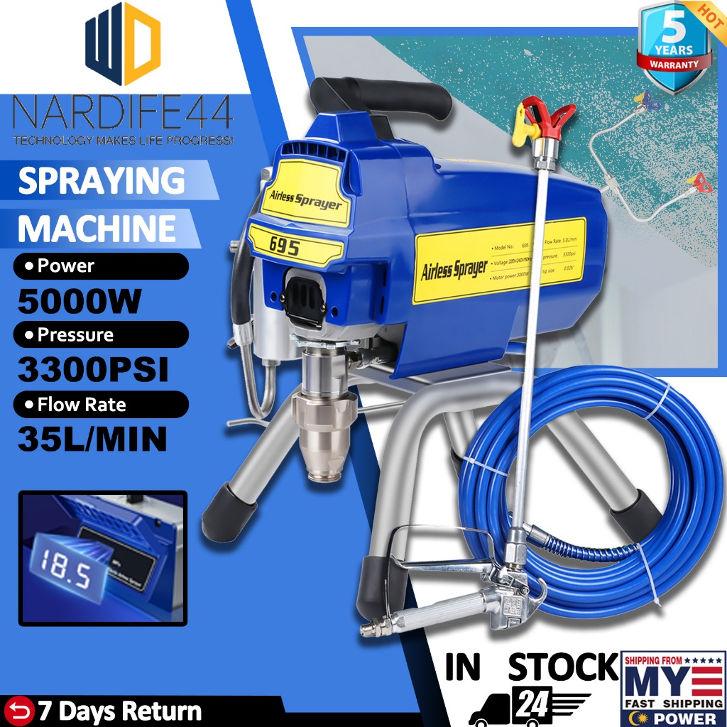 5-Year-Warranty Electric High Pressure Airless Paint Sprayer 5000W ...
