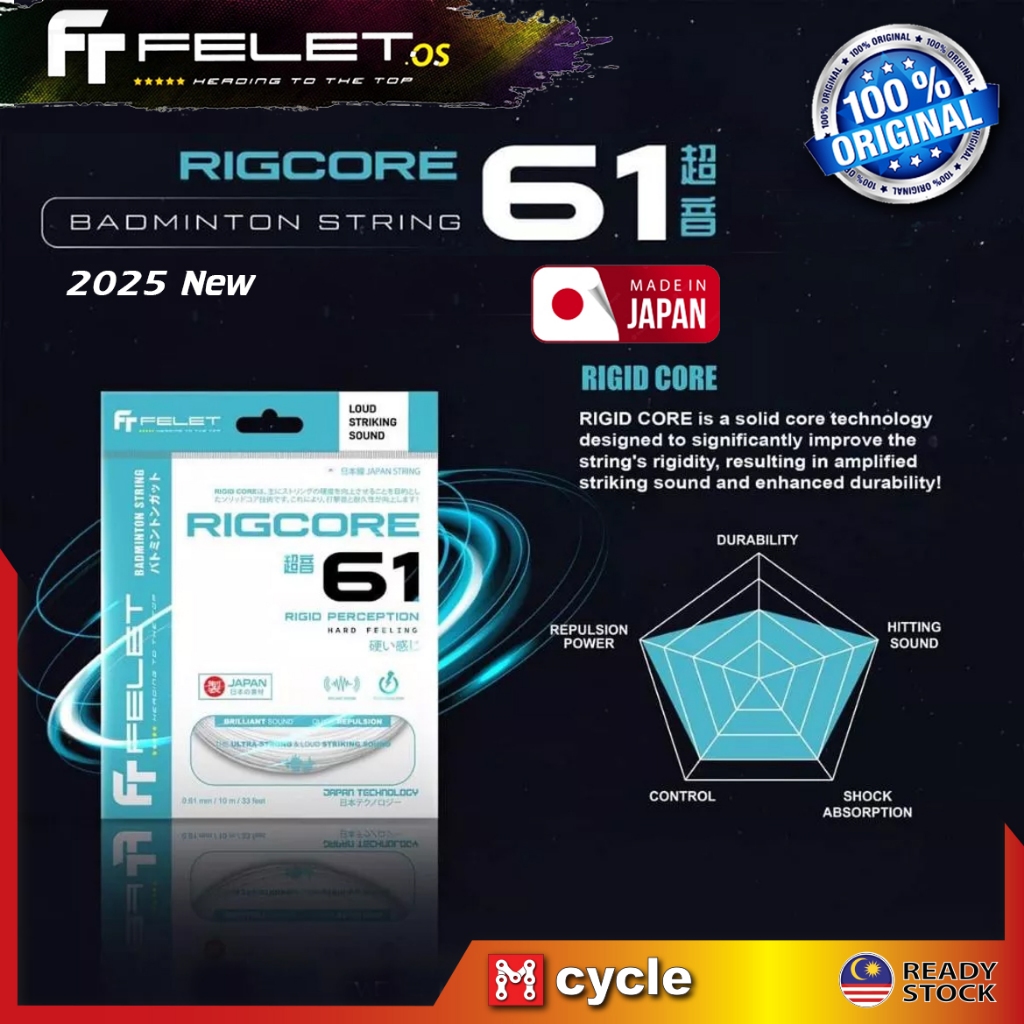 [100% ORIGINAL] FELET Rigcore 61 Badminton String Hard Feeling High ...