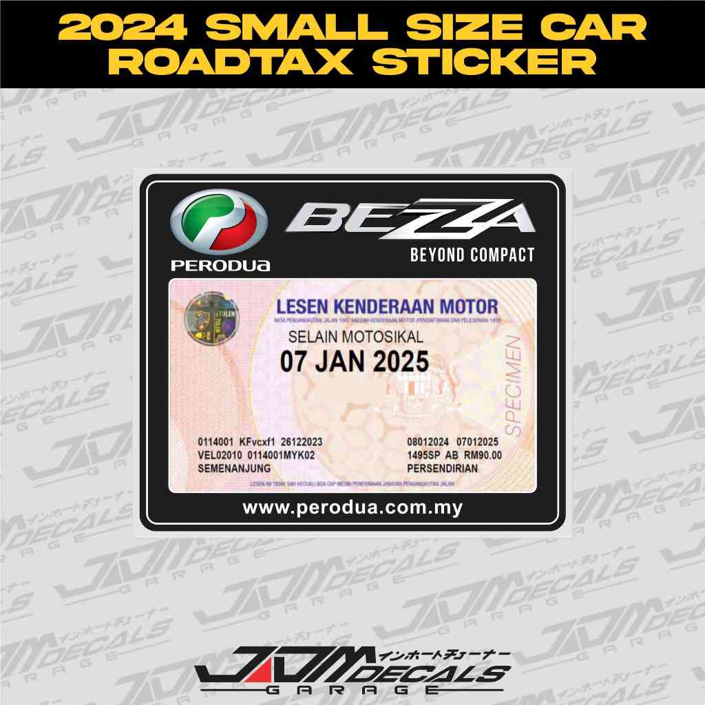 [2024 SMALL SIZE CAR ROADTAX STICKER] Perodua Bezza Windscreen Roadtax ...