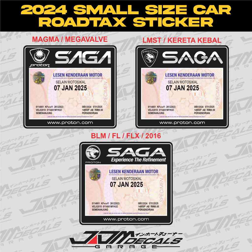 [2024 SMALL SIZE CAR ROADTAX STICKER] Proton Saga Windscreen Roadtax ...