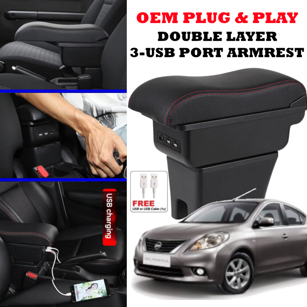 Nissan Almera Car Arm Rest Double Layer Compartment Organizer Armrest 3 ...