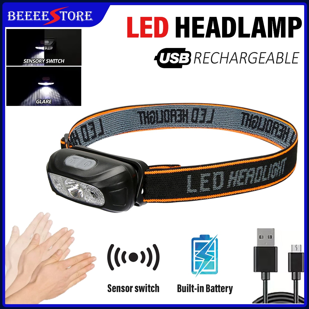 Headlamp Rechargeable Water Proof USB LED Headlamp Motion Sensor ...