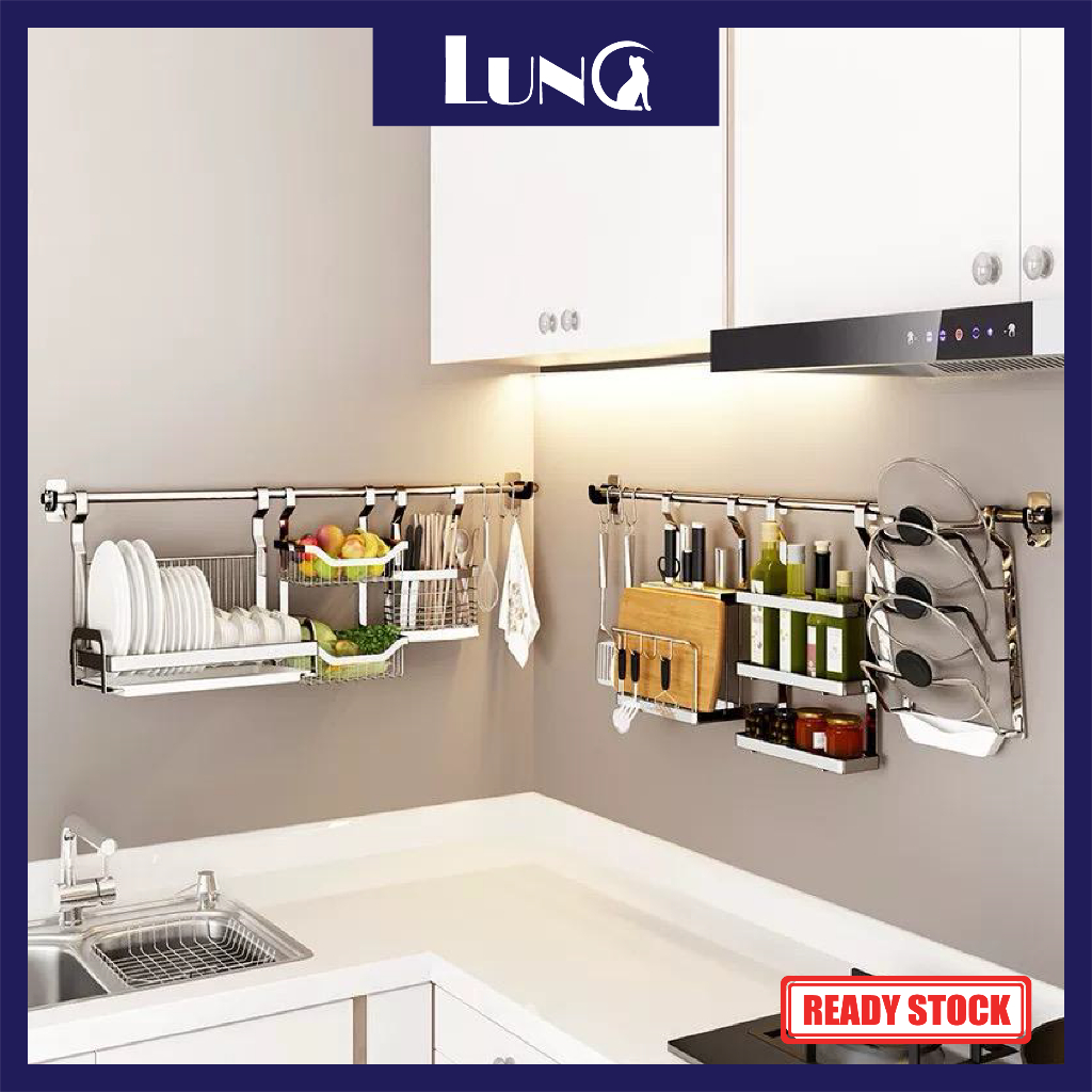 304 Stainless Steel Wall Hanging Dish Rack Kitchen Storage Organizer ...