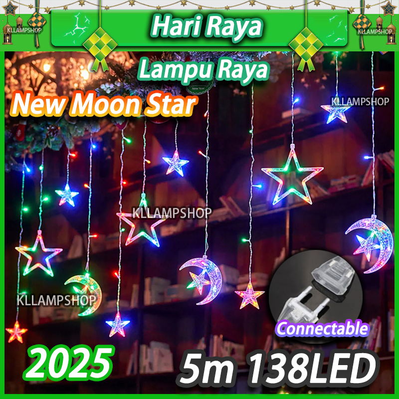 （Upgrade）5m Lampu Raya Curtain Fairy light 8mode Hari Raya 2025 Moon ...