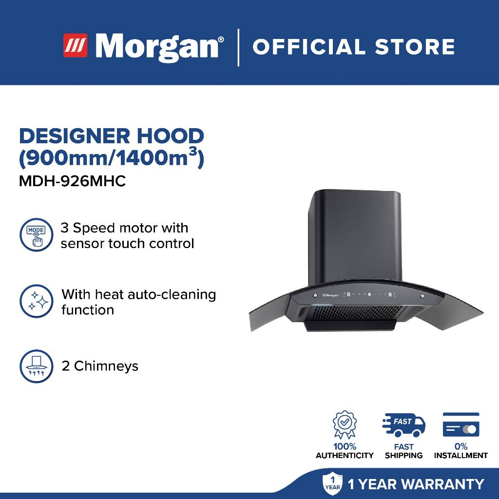 Morgan Designer Hood with 3 Speed Touch Control (900mm/1400m3) MDH ...