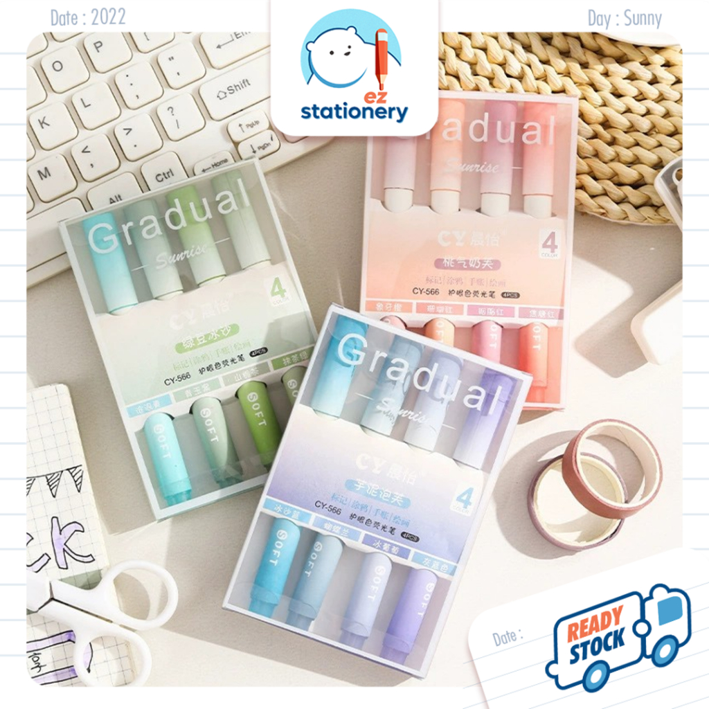 🇲🇾 Ready Stock 4pcs Macaron Gradient Highlighter Set Multiple Colors ...