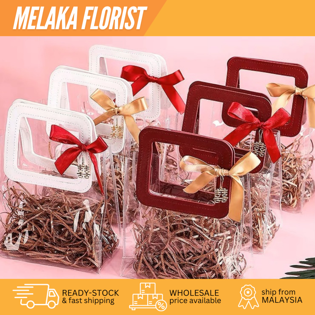 PVC BAG Double Layer Thicken PU Leather Handle Gift Event Transparent ...